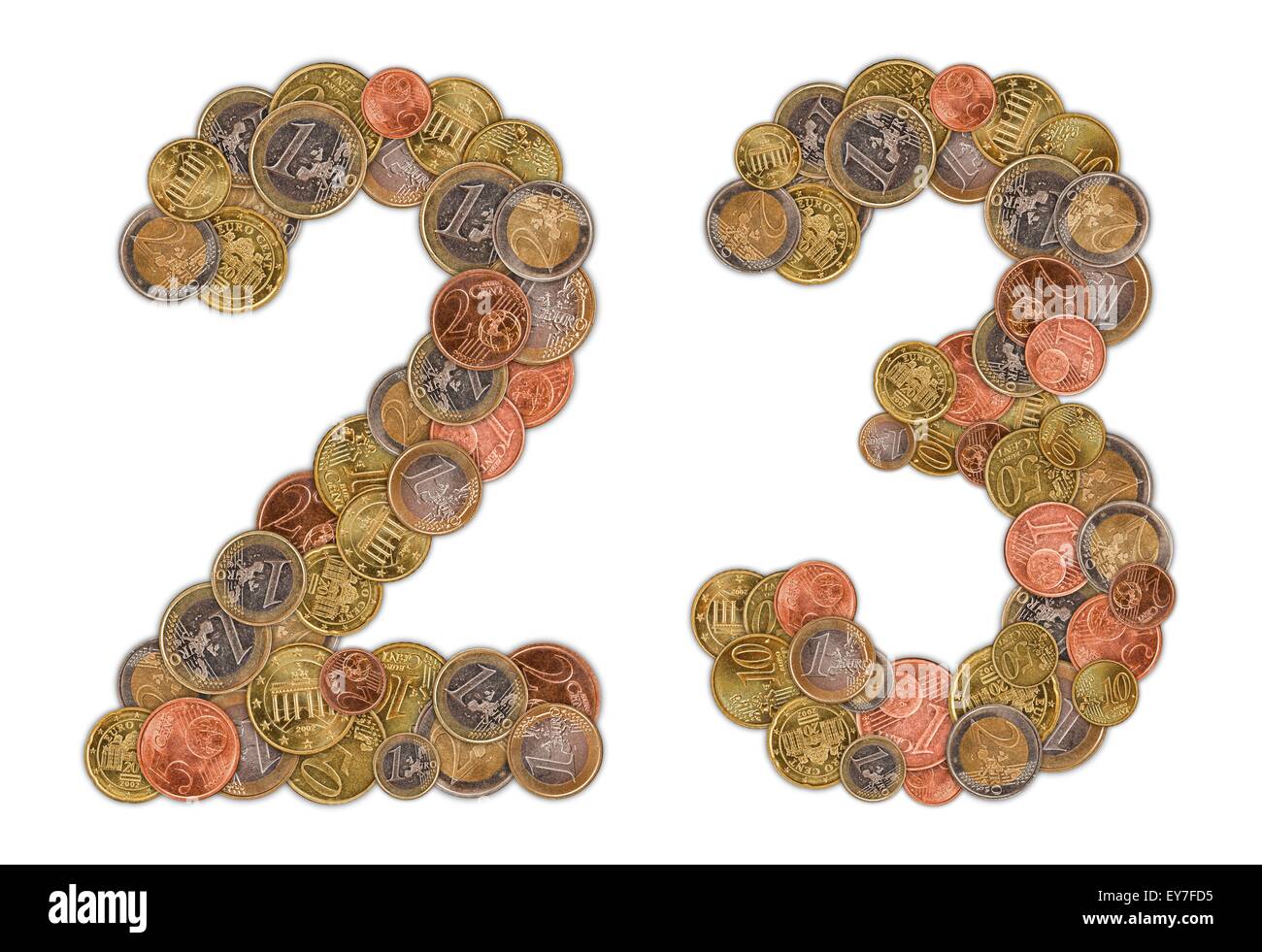 Numbers 2 and 3 made of Euro coins Stock Photo - Alamy