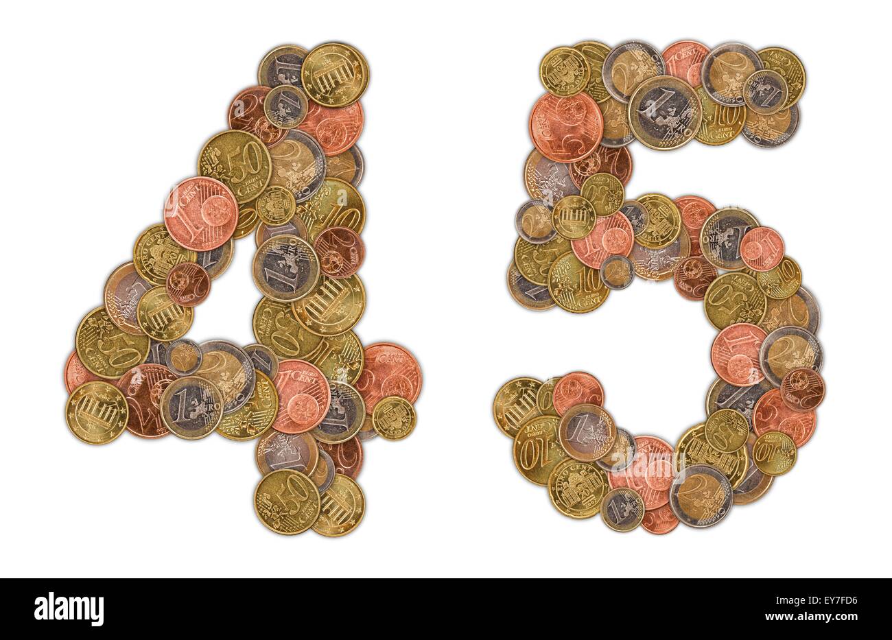 Numbers 4 and 5 made of Euro coins Stock Photo - Alamy