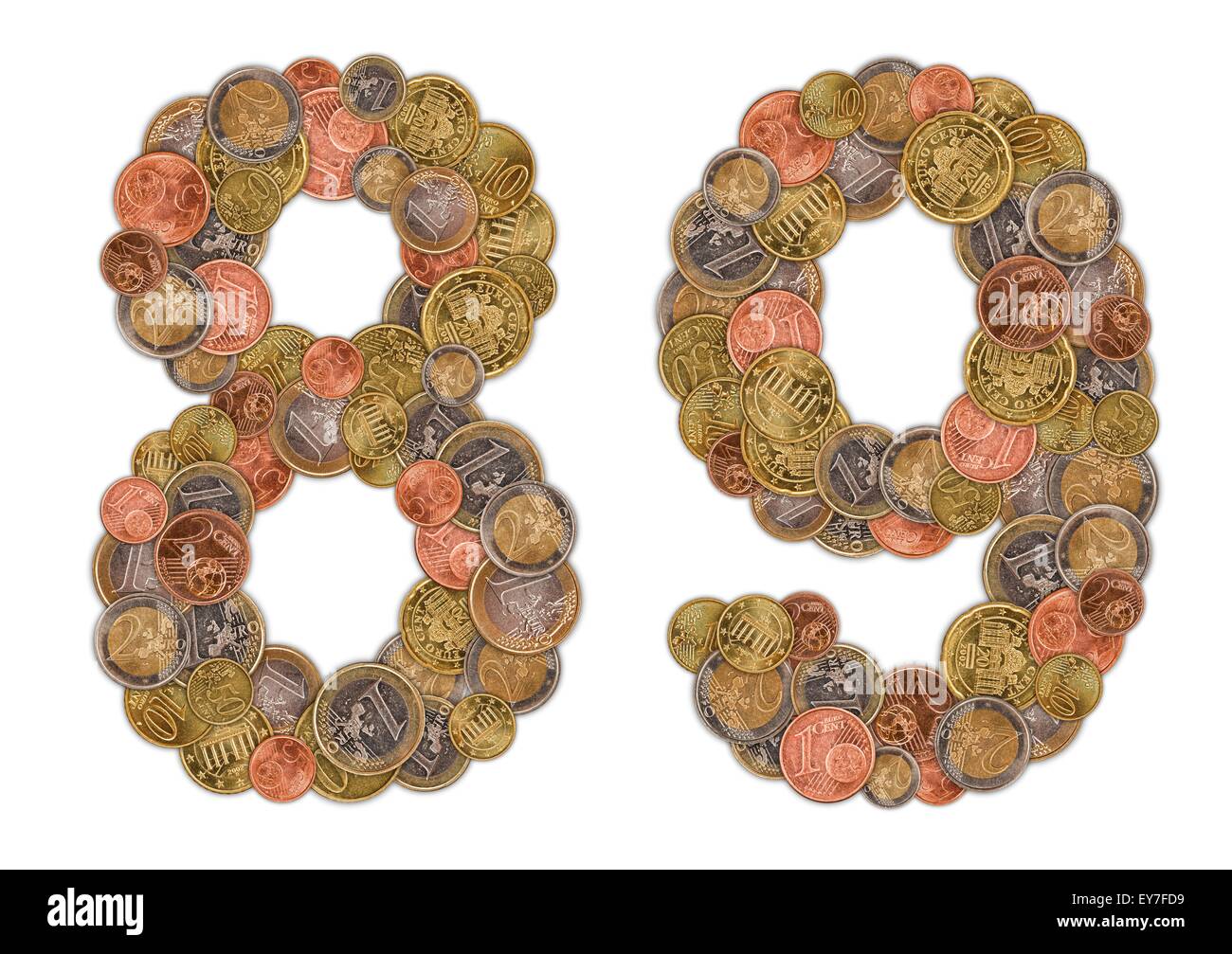 Numbers 8 and 9 made of Euro coins Stock Photo - Alamy