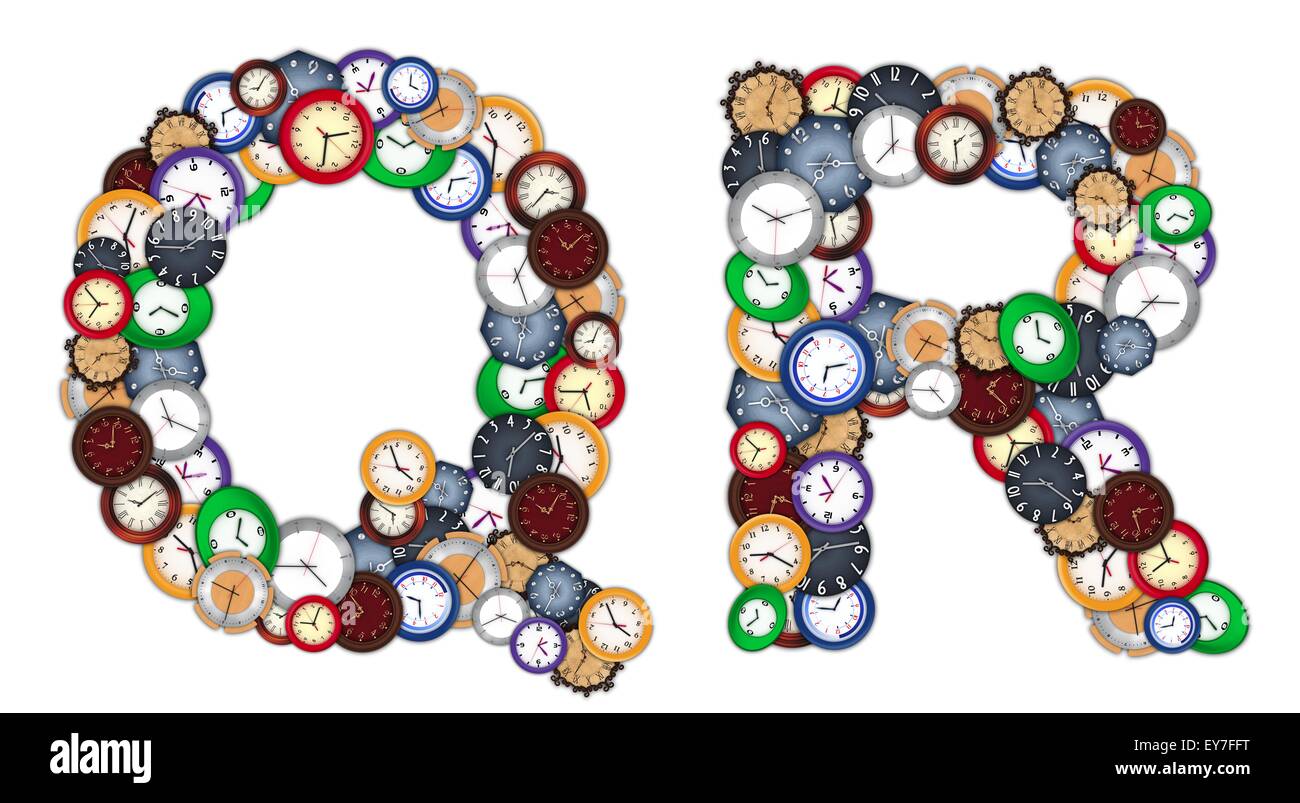 Characters Q and R made of various clocks Stock Photo - Alamy