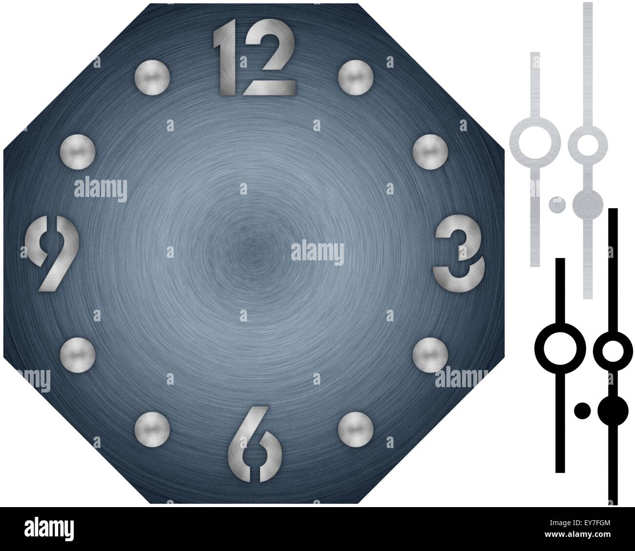 Simple clock with brushed metal dial and numbers. Hands and their alpha ...