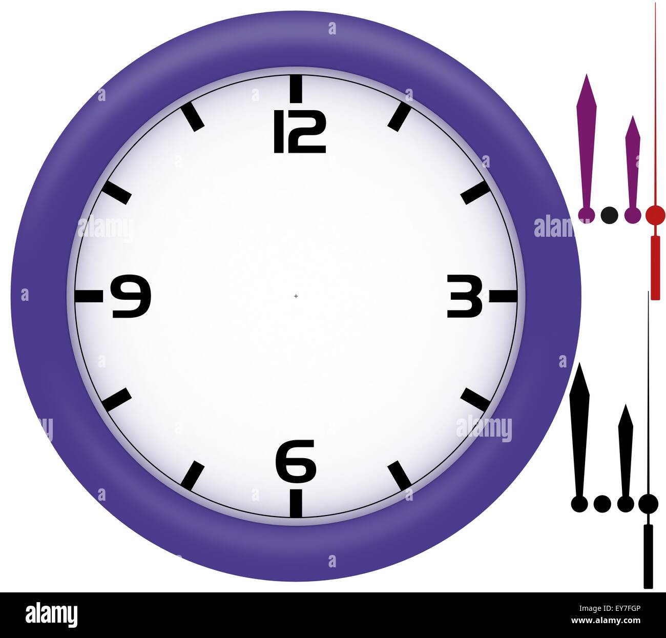Simple clock with violet plastic frame. Hands and their alpha channel ...