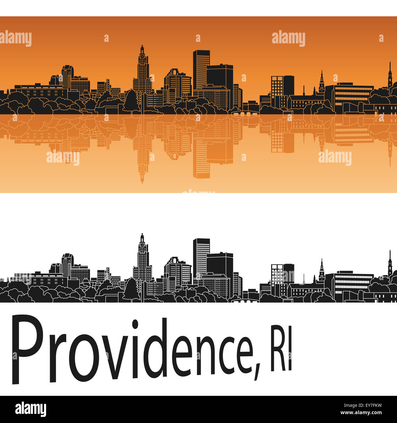 Providence skyline in orange background in editable vector file Stock ...