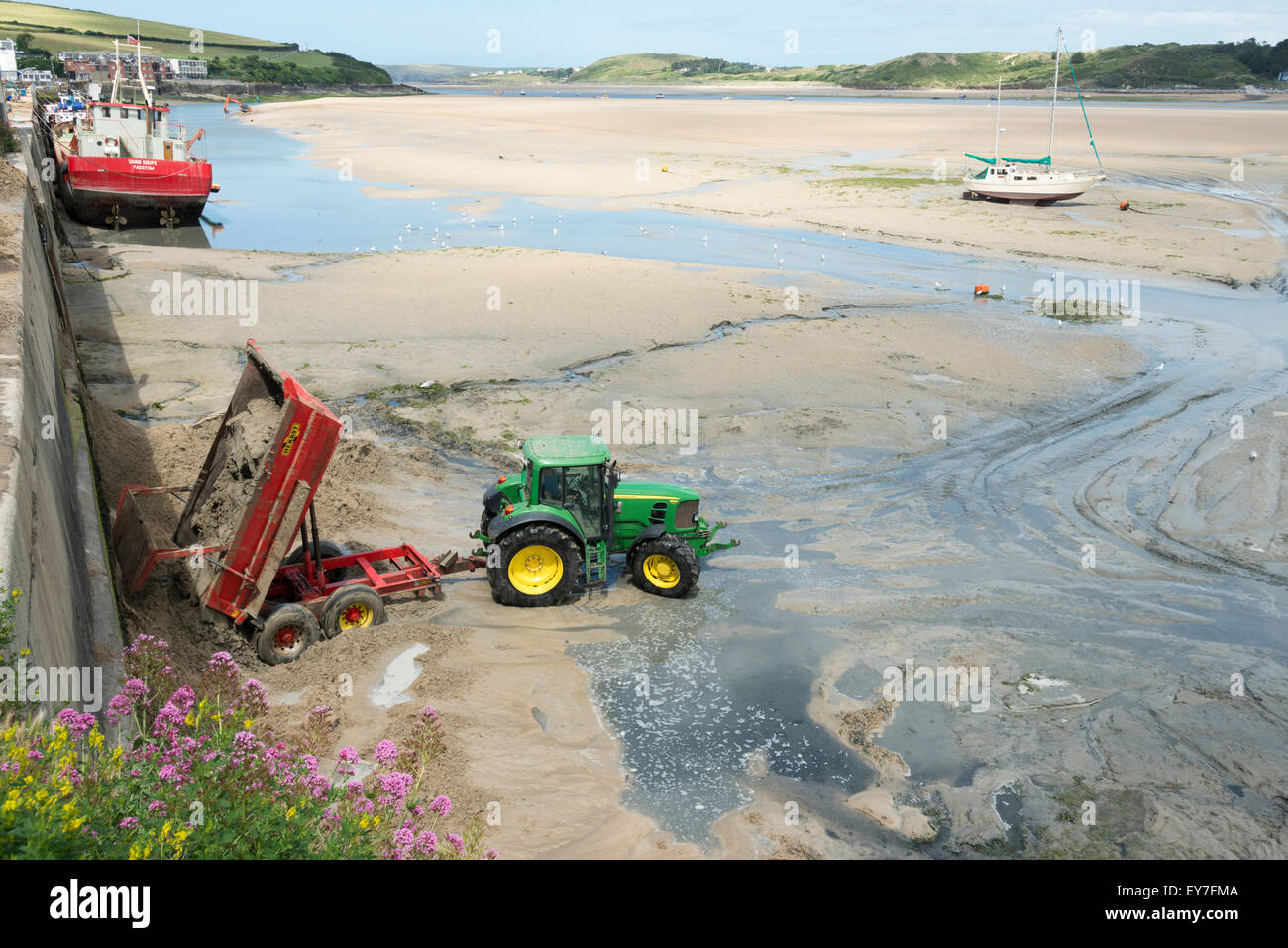 Sand mining in the River Camel estuary Padstow Cornwall UK Stock Photo ...