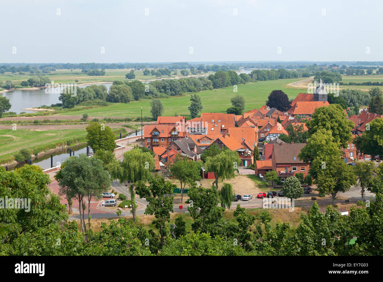 view of the old town from the vineyard, Hitzacker, Lower Saxony ...