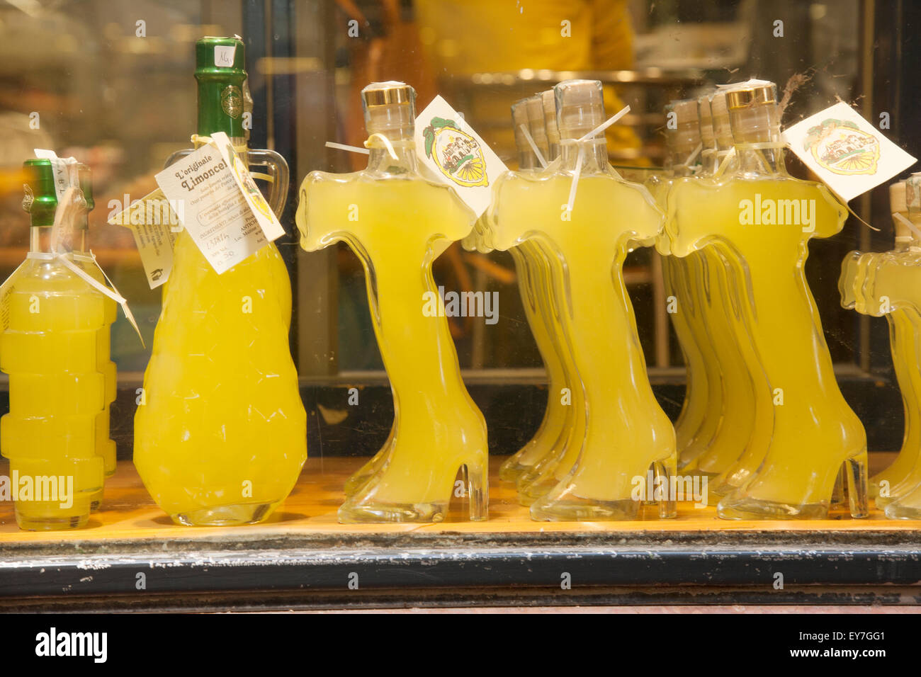 Bottles of Limoncello for sale in Shop in Venice, Italy Stock Photo - Alamy