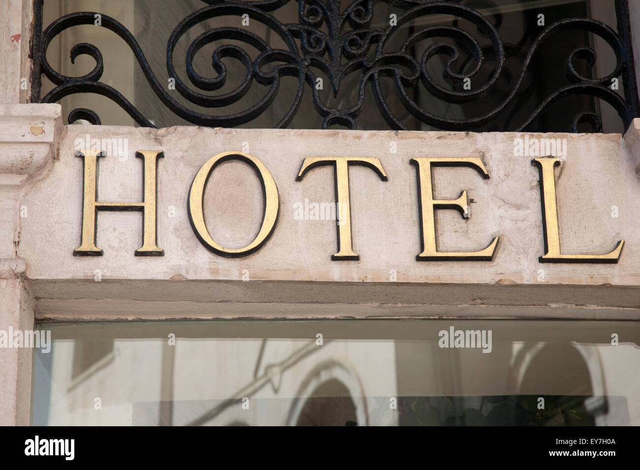 Hotel Sign above Building Entrance Stock Photo - Alamy