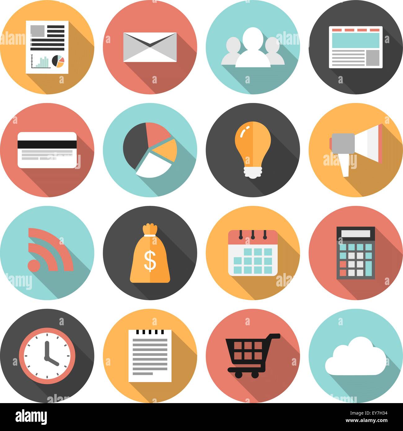 Flat round business and marketing web icons set with long shadows Stock Vector Image & Art - Alamy