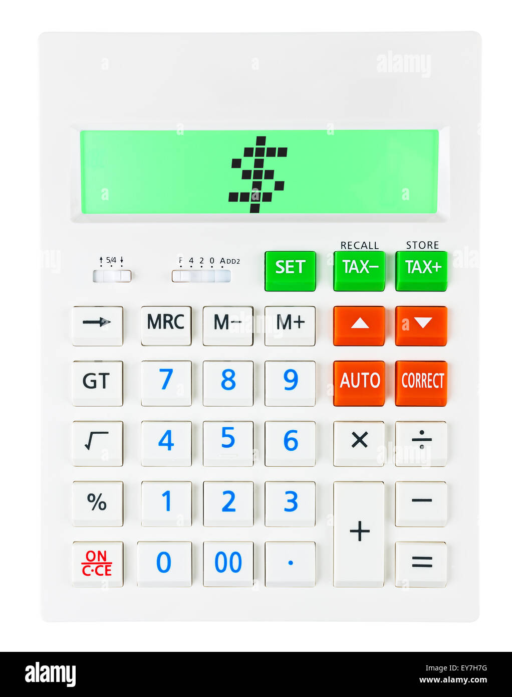 Calculator with dollar on display on white background Stock Photo - Alamy