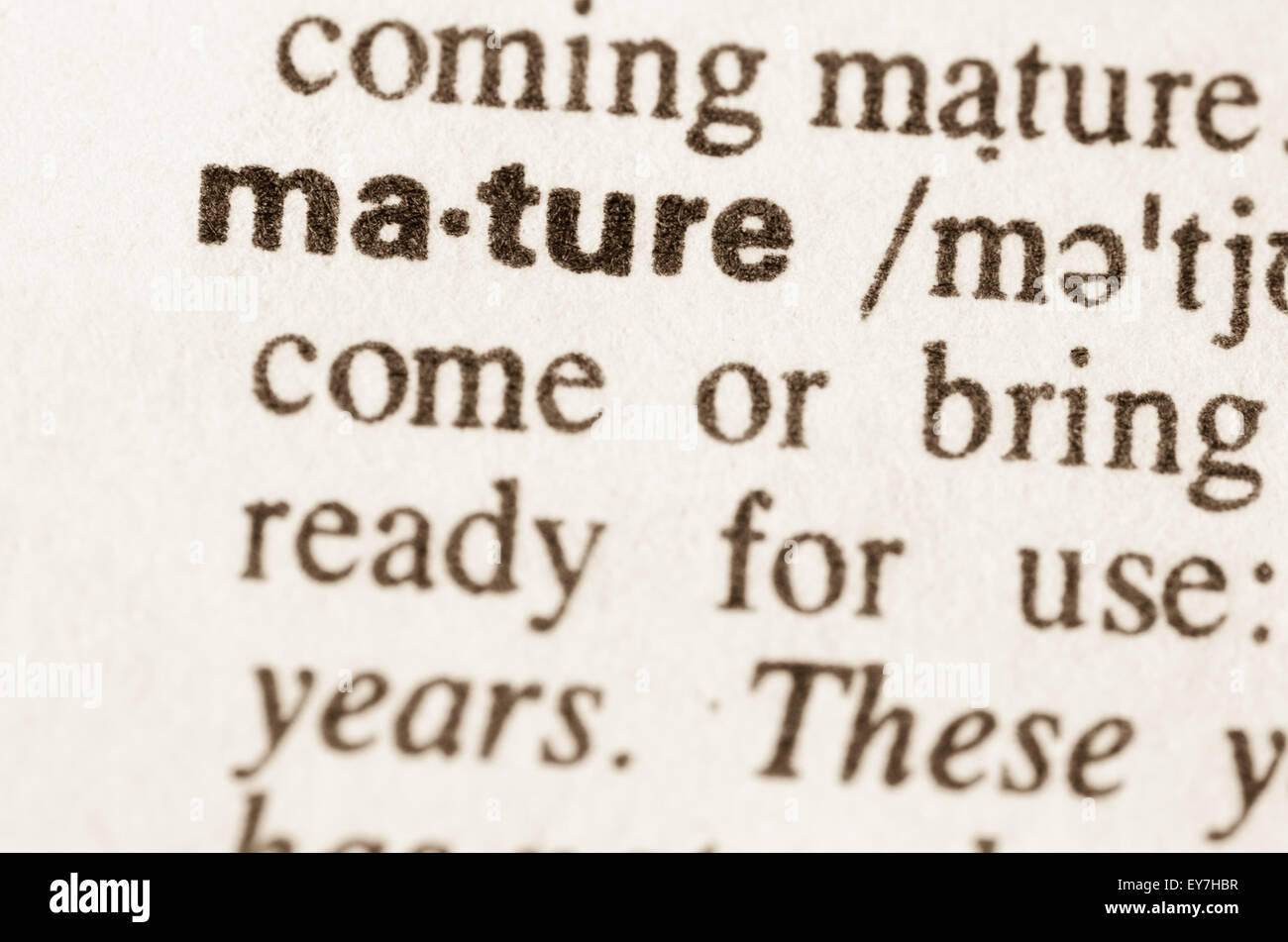 Definition Of Word Mature In Dictionary Stock Photo Alamy