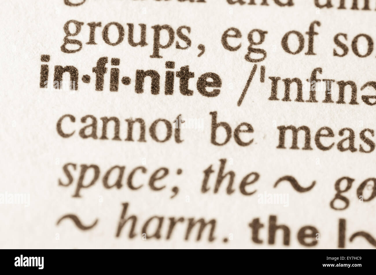 Definition of word infinite in dictionary Stock Photo - Alamy