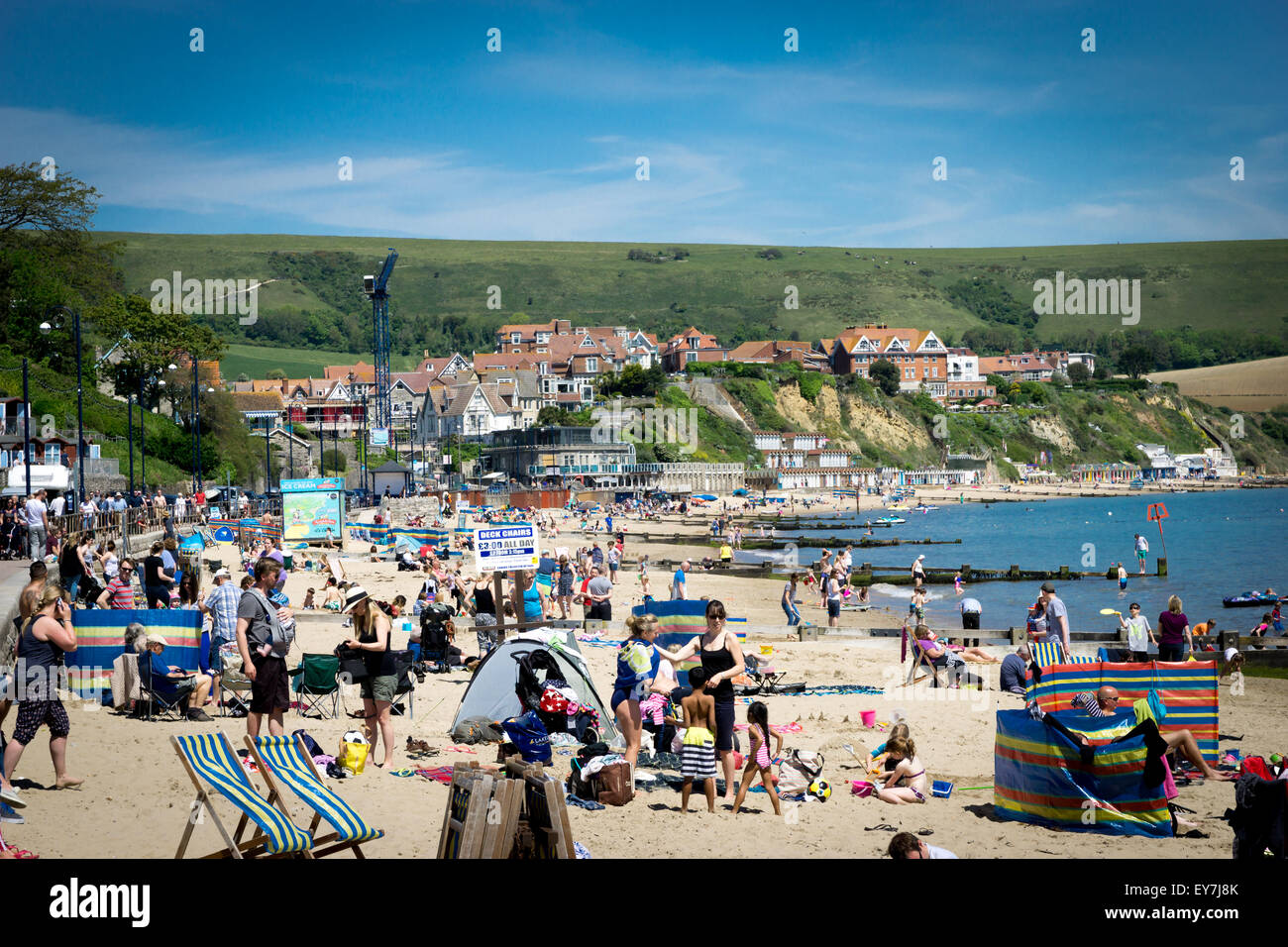 Crowds on the beach in Swanage, Dorset, UK Stock Photo - Alamy