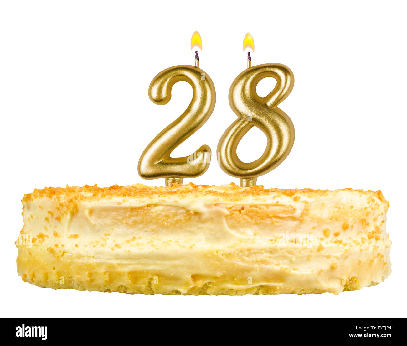 birthday cake with candles number twenty eight isolated on white ...