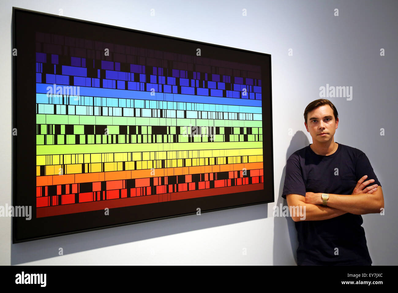 Berlin, Germany. 23rd July, 2015. Artist James Bridle with his pictures ...