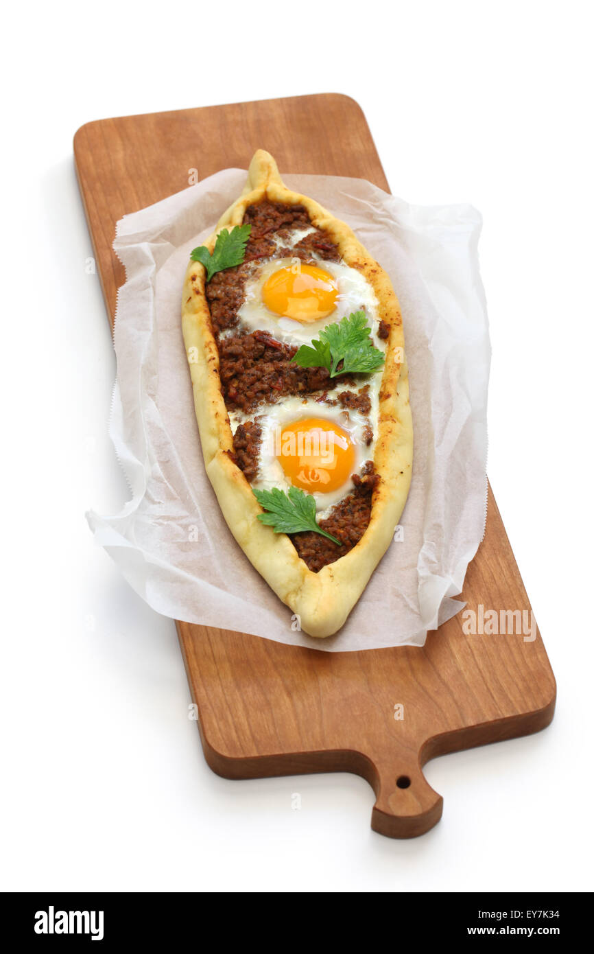 mince meat pide, traditional turkish pizza isolated on white background ...