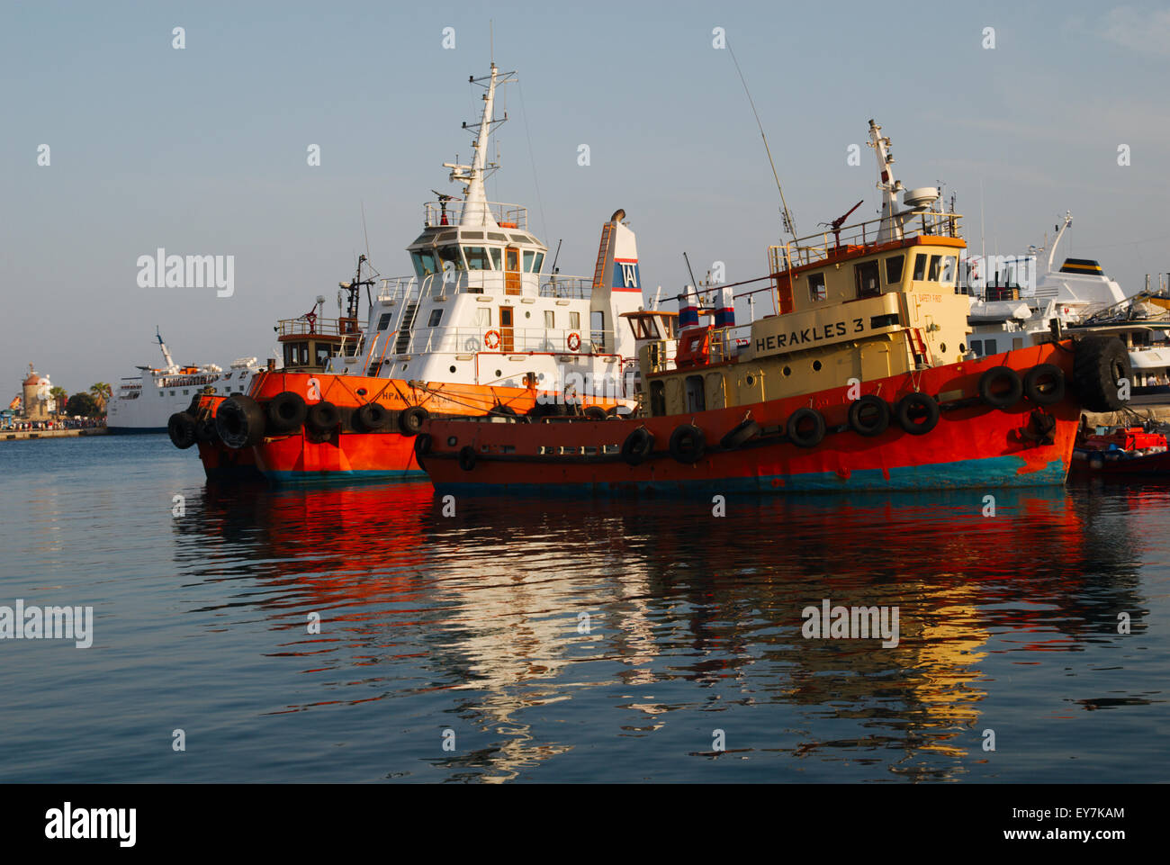 Greek Tugs, Rhodes, Greece Stock Photo - Alamy