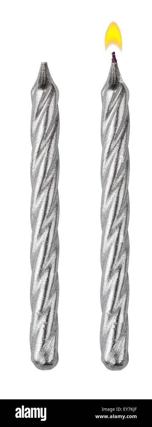 the silver candle set isolated on white background Stock Photo - Alamy