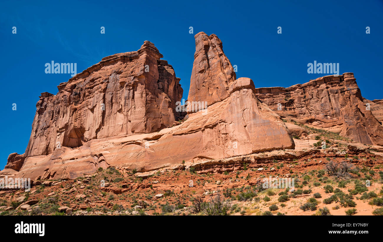 Sandstone monuments at Park Avenue in Arches National Park, USA, North ...