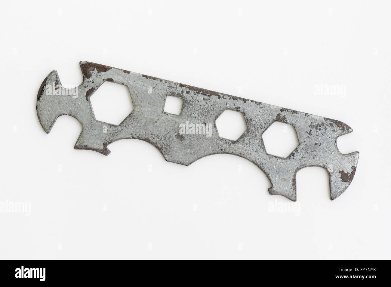 An old multi-dimension spanner on a white background Stock Photo - Alamy