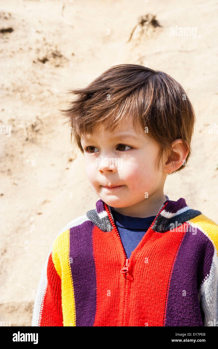 Head and shoulders outdoors portrait of Caucasian child, boy, 4-5 years ...
