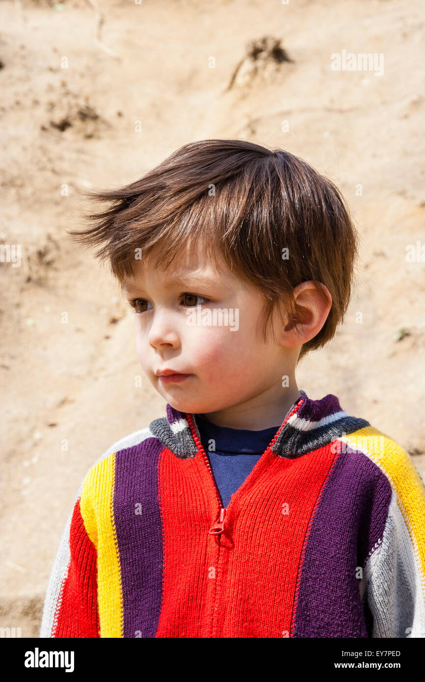 Head and shoulders outdoors portrait of Caucasian child, boy, 4-5 years ...