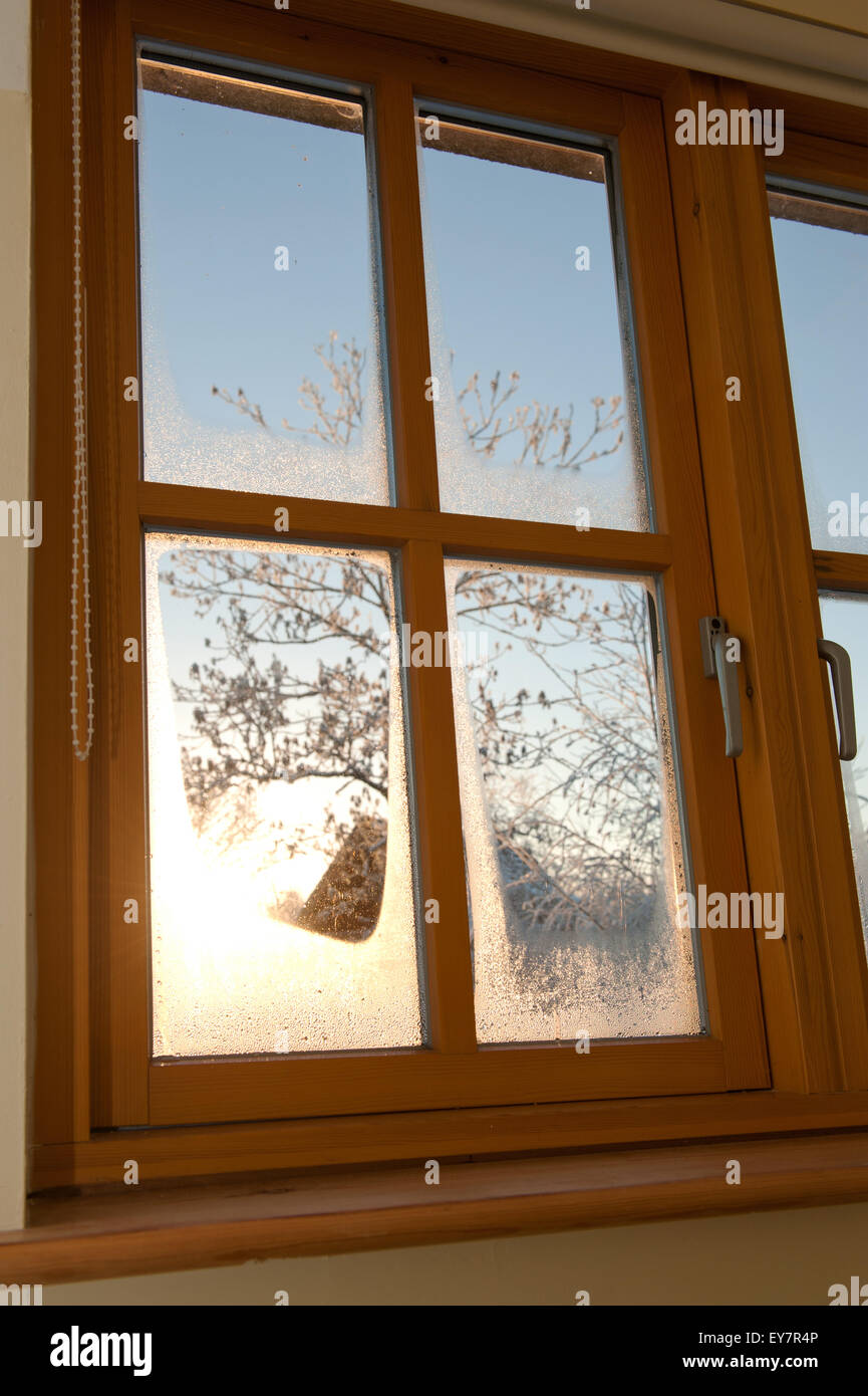 Early morning frosty winter view through a window Stock Photo - Alamy