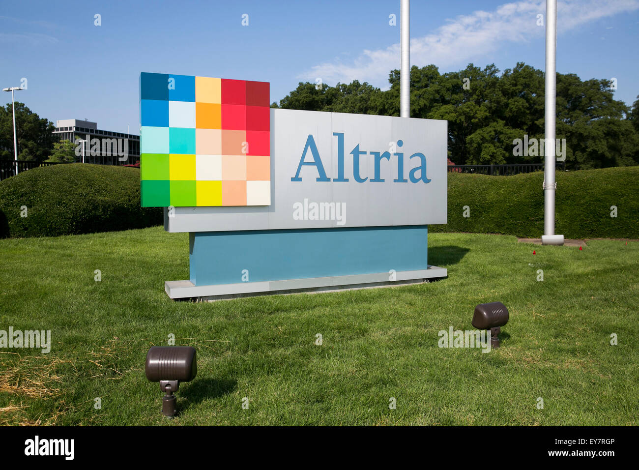 A logo sign outside of the headquarters of Altria Group, Inc., in ...