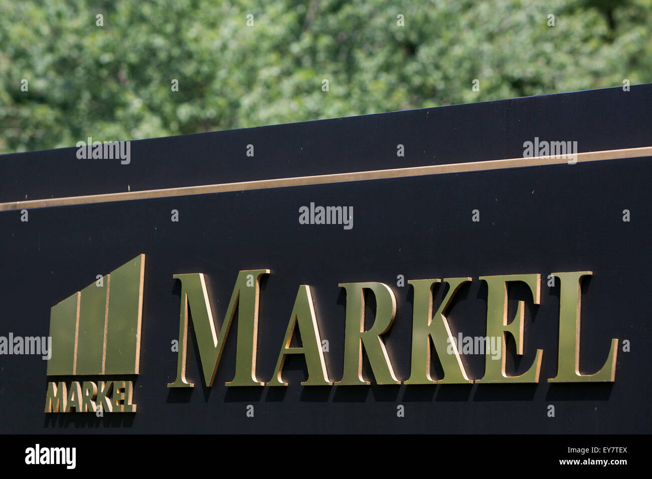 A logo sign outside of the headquarters of the Markel Corporation in ...
