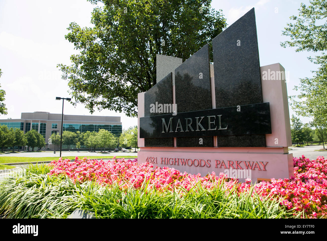 A logo sign outside of the headquarters of the Markel Corporation in ...