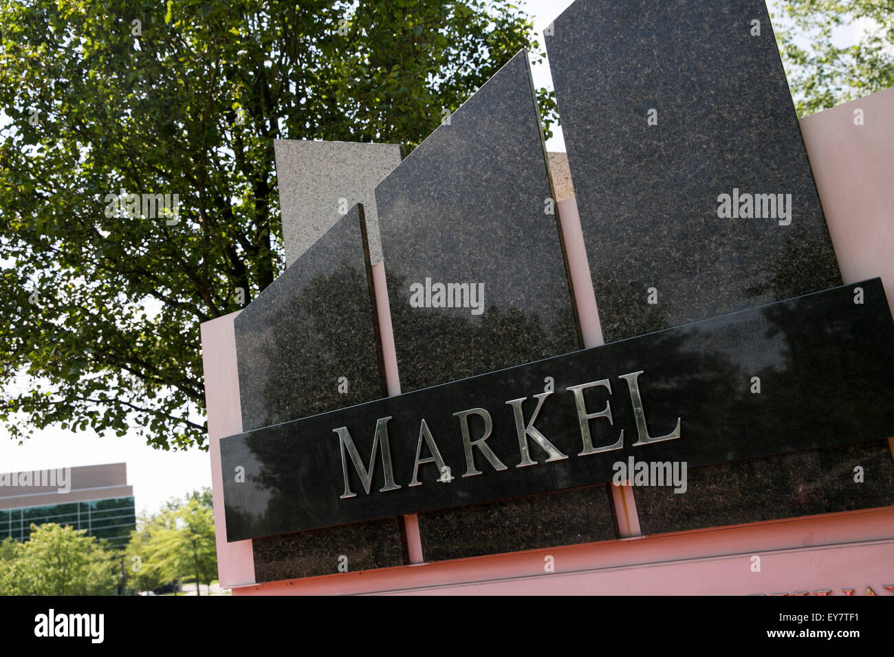 A logo sign outside of the headquarters of the Markel Corporation in ...