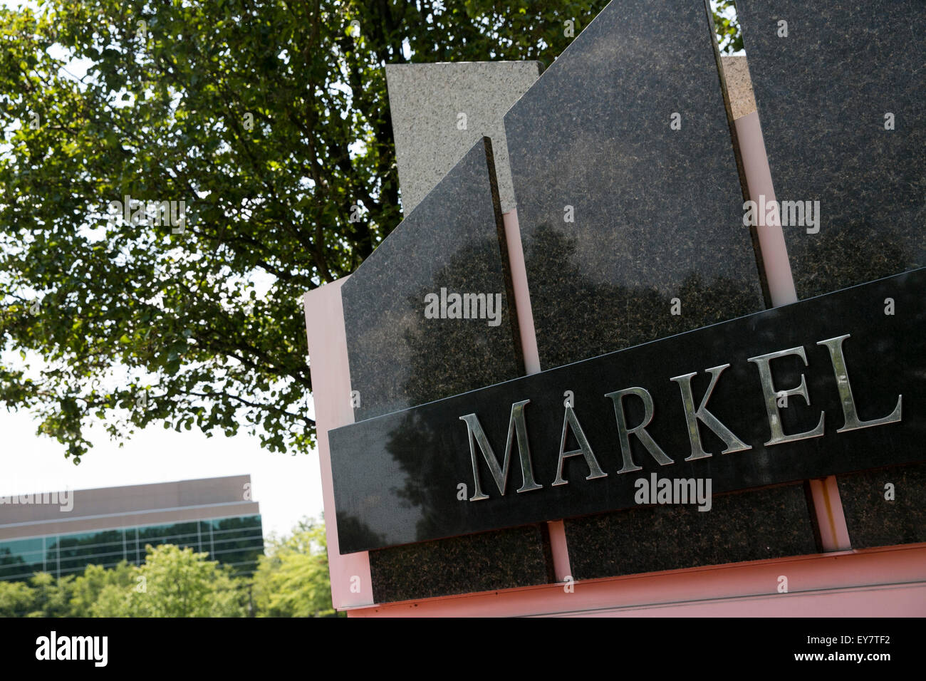 A logo sign outside of the headquarters of the Markel Corporation in ...