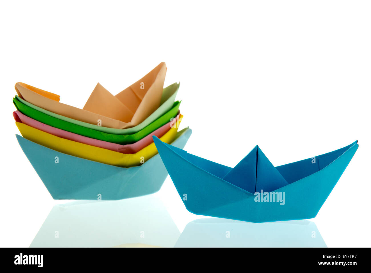 Colorful folded paper boats isolated over white background Stock Photo ...