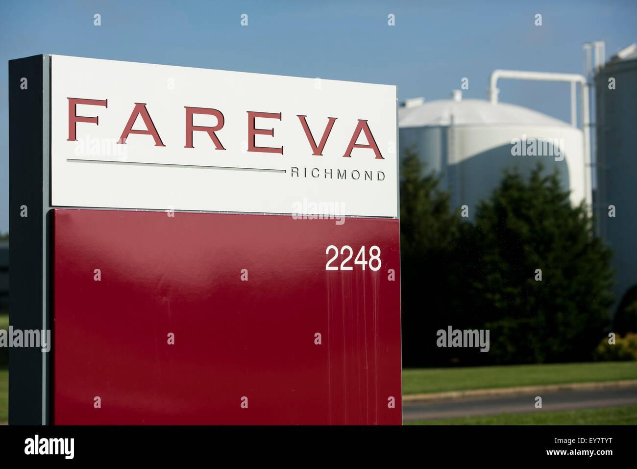 A logo sign outside of a facility occupied by Fareva in Richmond ...