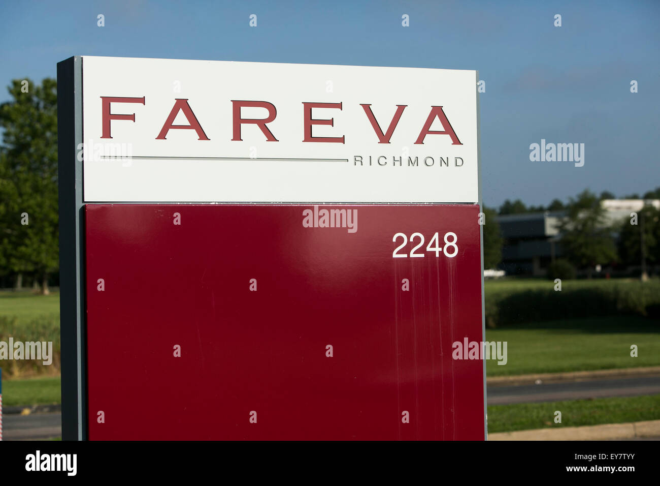 A logo sign outside of a facility occupied by Fareva in Richmond ...