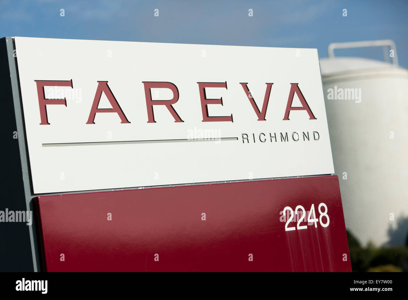 A logo sign outside of a facility occupied by Fareva in Richmond ...