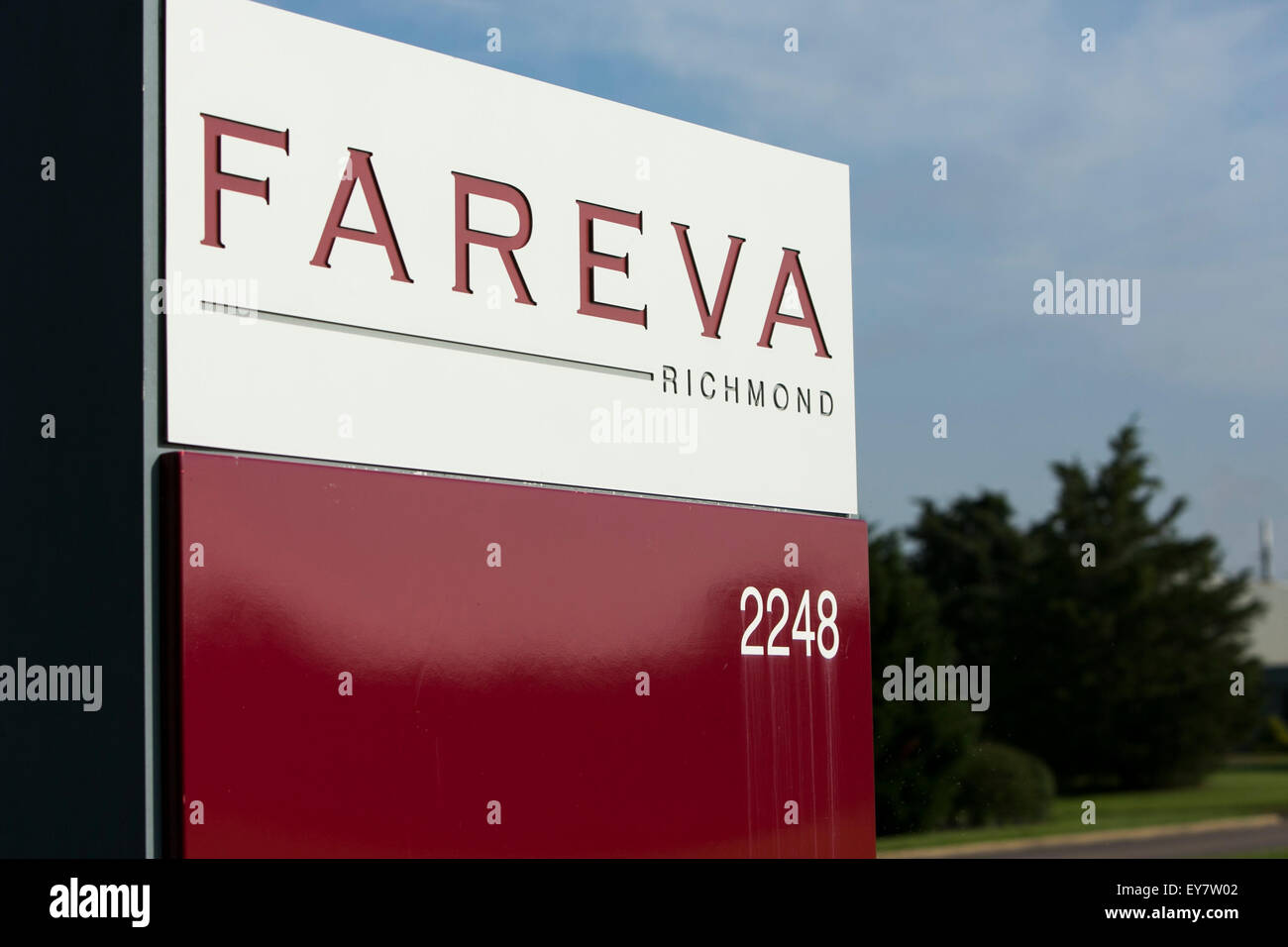 A logo sign outside of a facility occupied by Fareva in Richmond ...