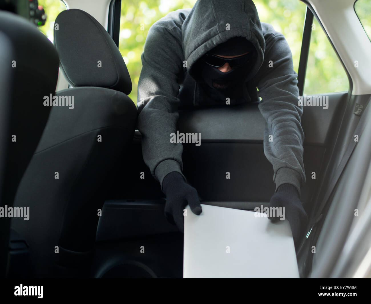 Car theft - a laptop being stolen through the window of an unoccupied ...