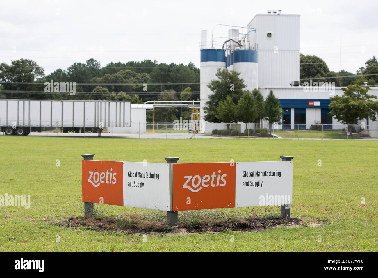 A logo sign outside of a facility occupied by Zoetis, Inc., in ...
