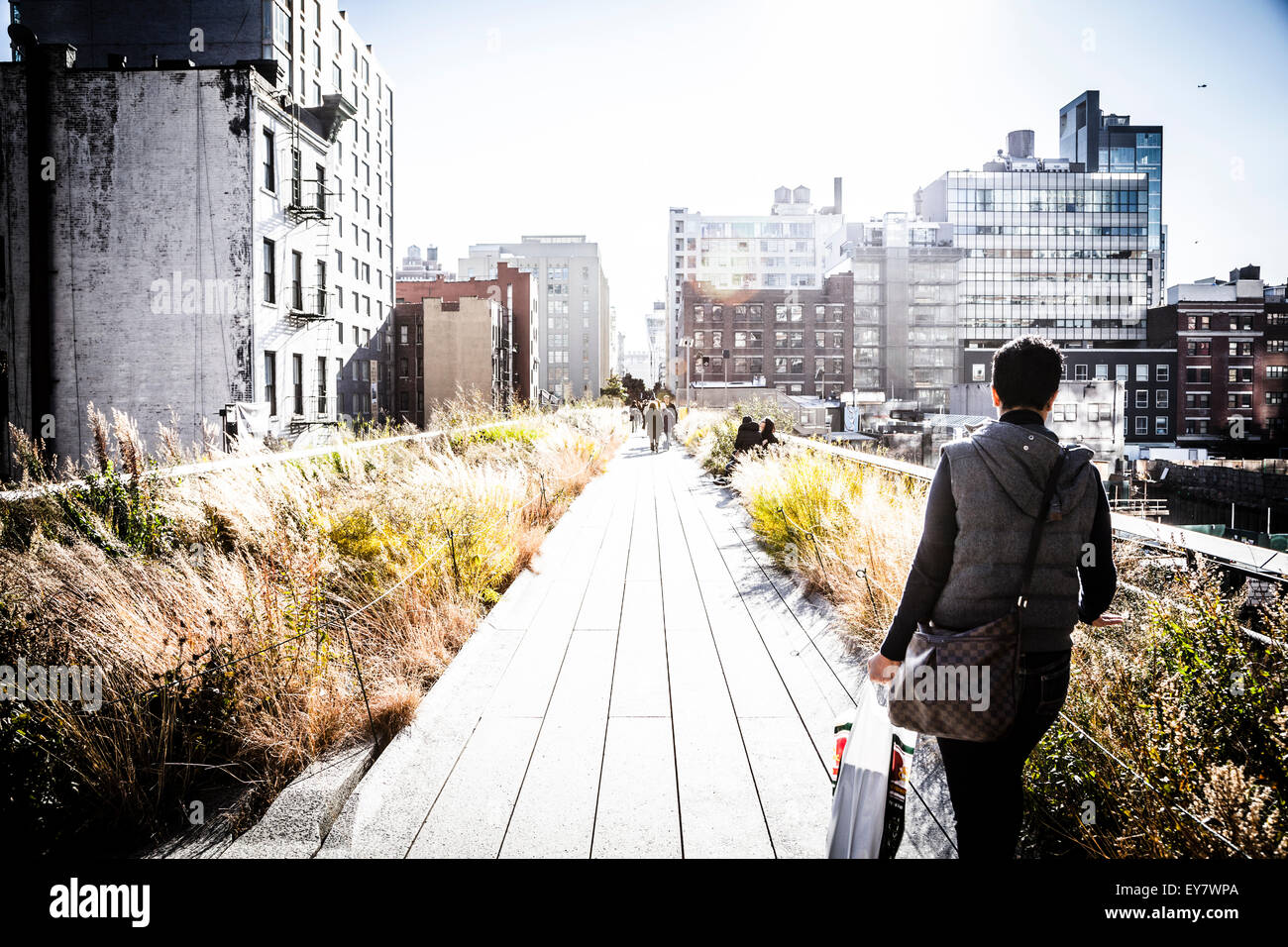 High Line Park in NYC. The High Line is a public park built on an historic freight rail line ...