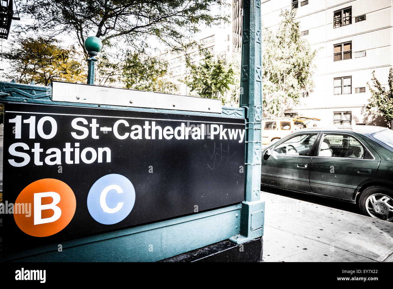 Subway entrance sign at a typical New York City intersection Stock ...