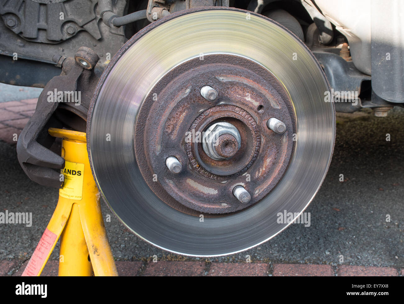 Worn Car Brake Disk brake caliper removed Stock Photo - Alamy