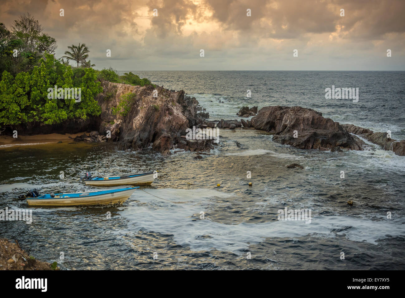 View in a bay at sunset ,East coast Trinidad Stock Photo - Alamy
