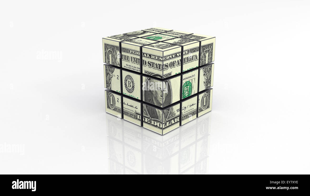 Dollar Banknotes On Rubiks Cube Finished On White Background Stock Dollar Banknotes On Rubiks Cube Finished On White Background Stock