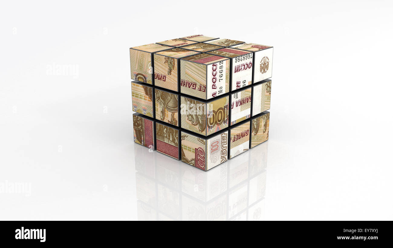 Russian ruble on rubiks cube unfinished on white background Stock Photo ...