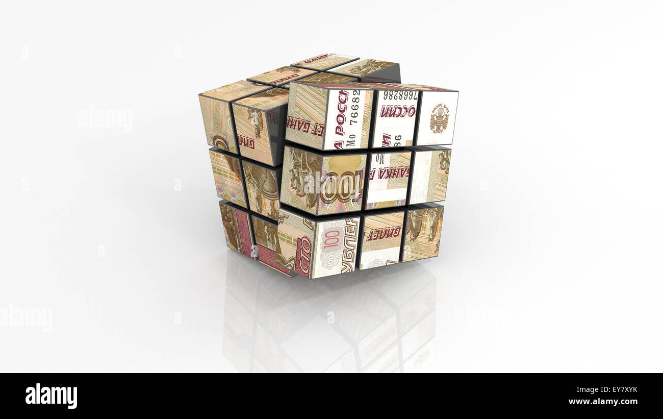 Russian ruble on rubiks cube unfinished on white background Stock Photo ...