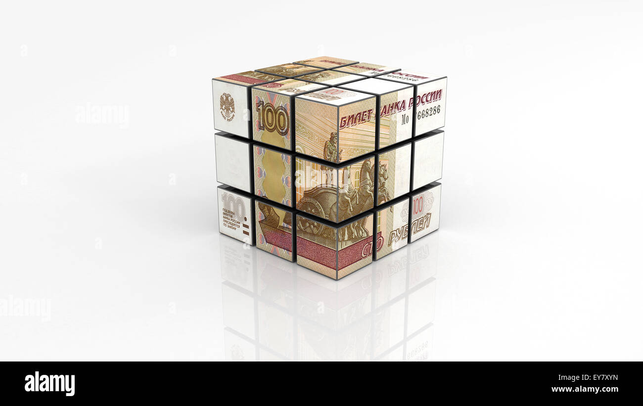Russian ruble on rubiks cube finished on white background Stock Photo ...