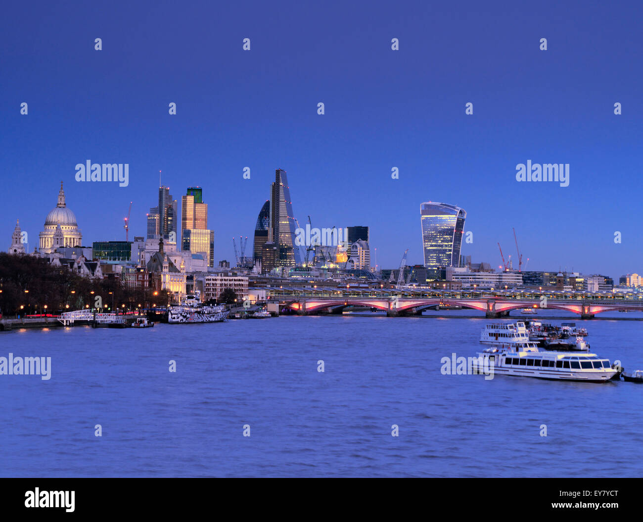 City of London and River Thames viewed from Waterloo Bridge at clear ...