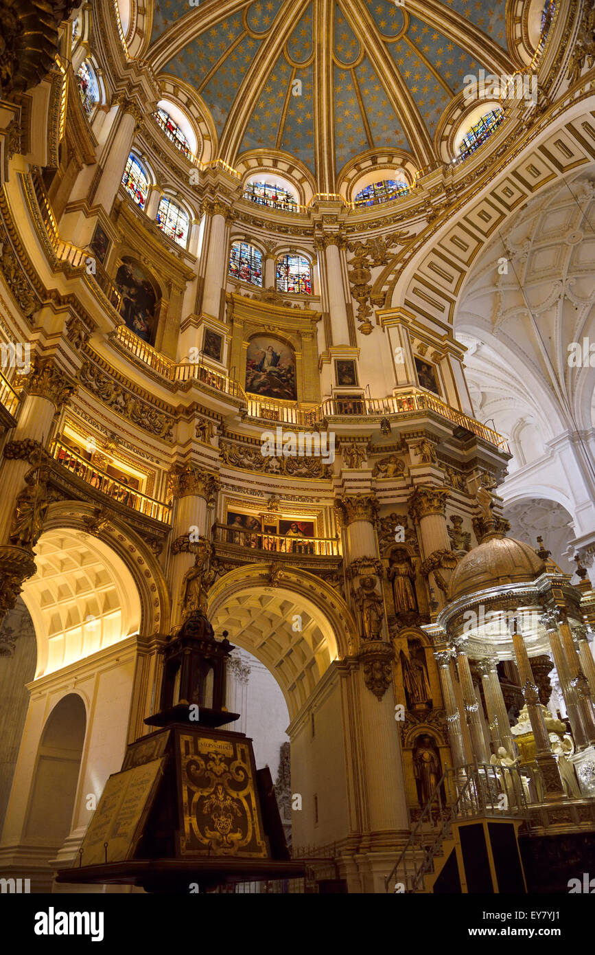 Chancel rotunda ceiling dome with tabernacle in the Granada Cathedral ...