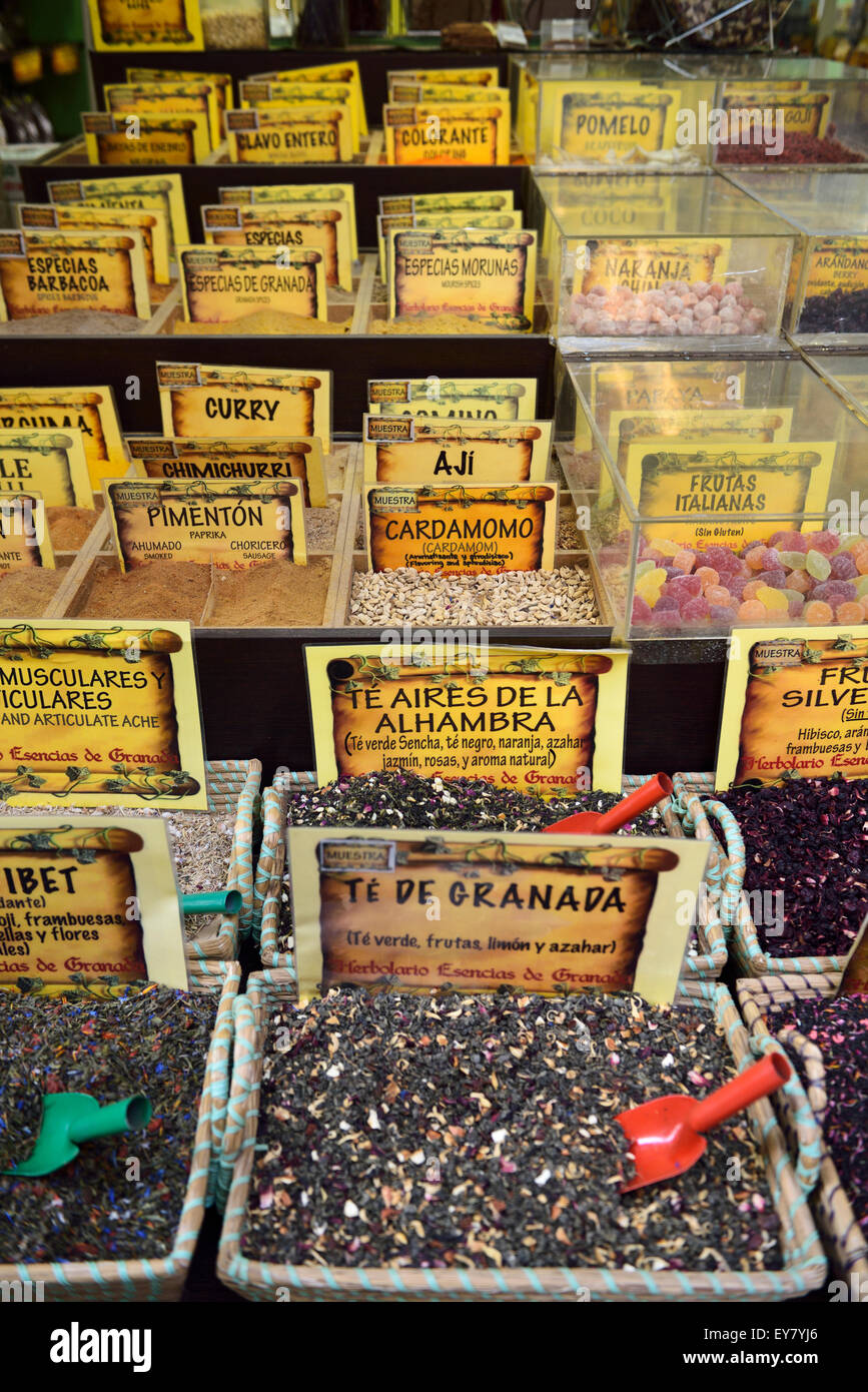 Spice and tea shop on the Capuchinas street at Romanilla Plaza of ...