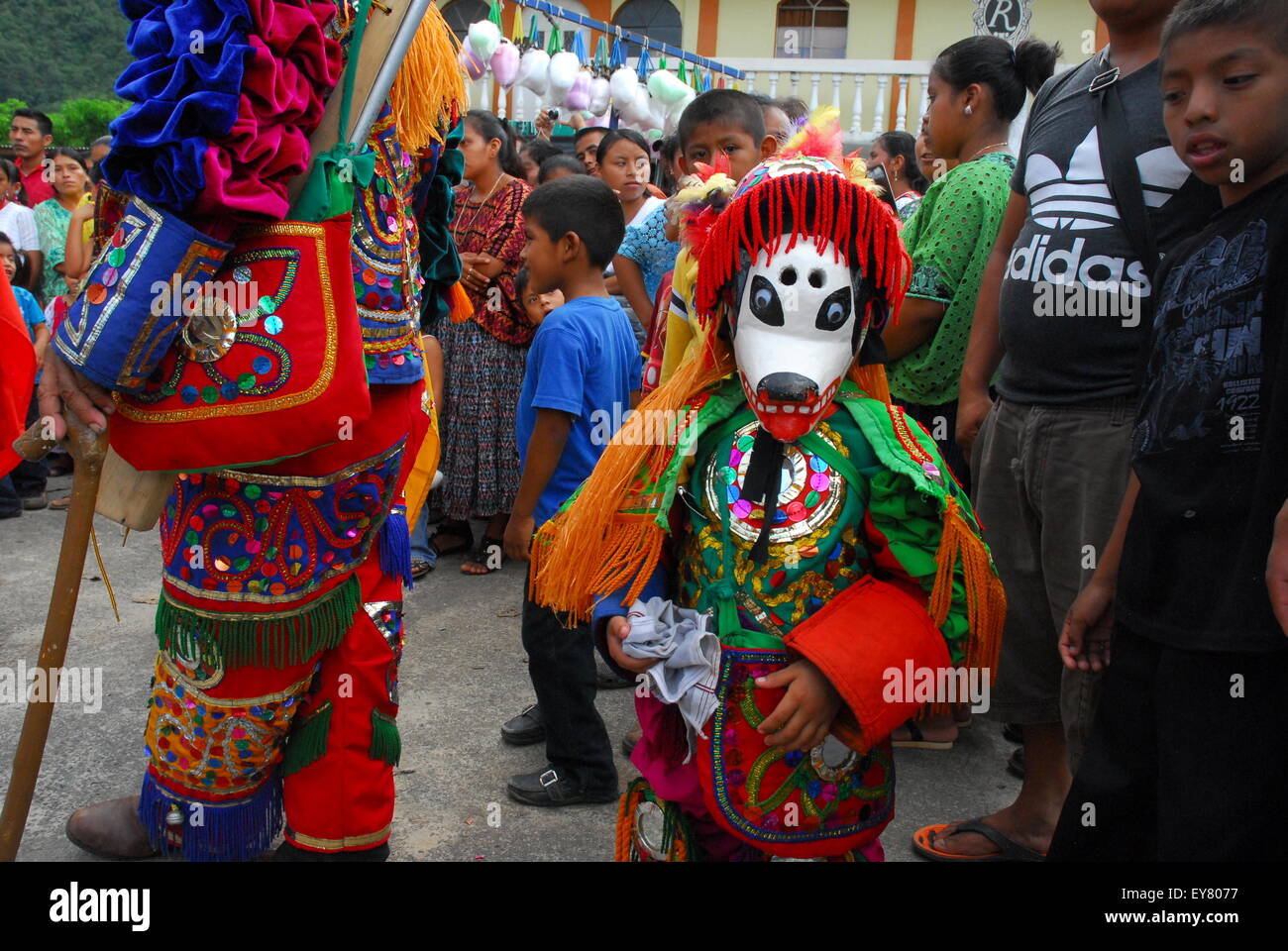 Guatemala Deer Dance traditional costumes and masks - Boy in forest ...